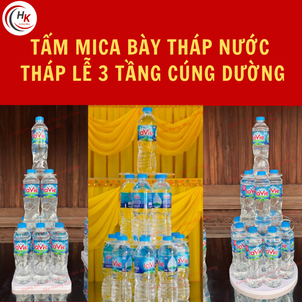 Tháp Nước Mica 3 Tầng - Khay Mica Xếp Tháp Cúng Dường - Tháp Đế Nước Lễ ...