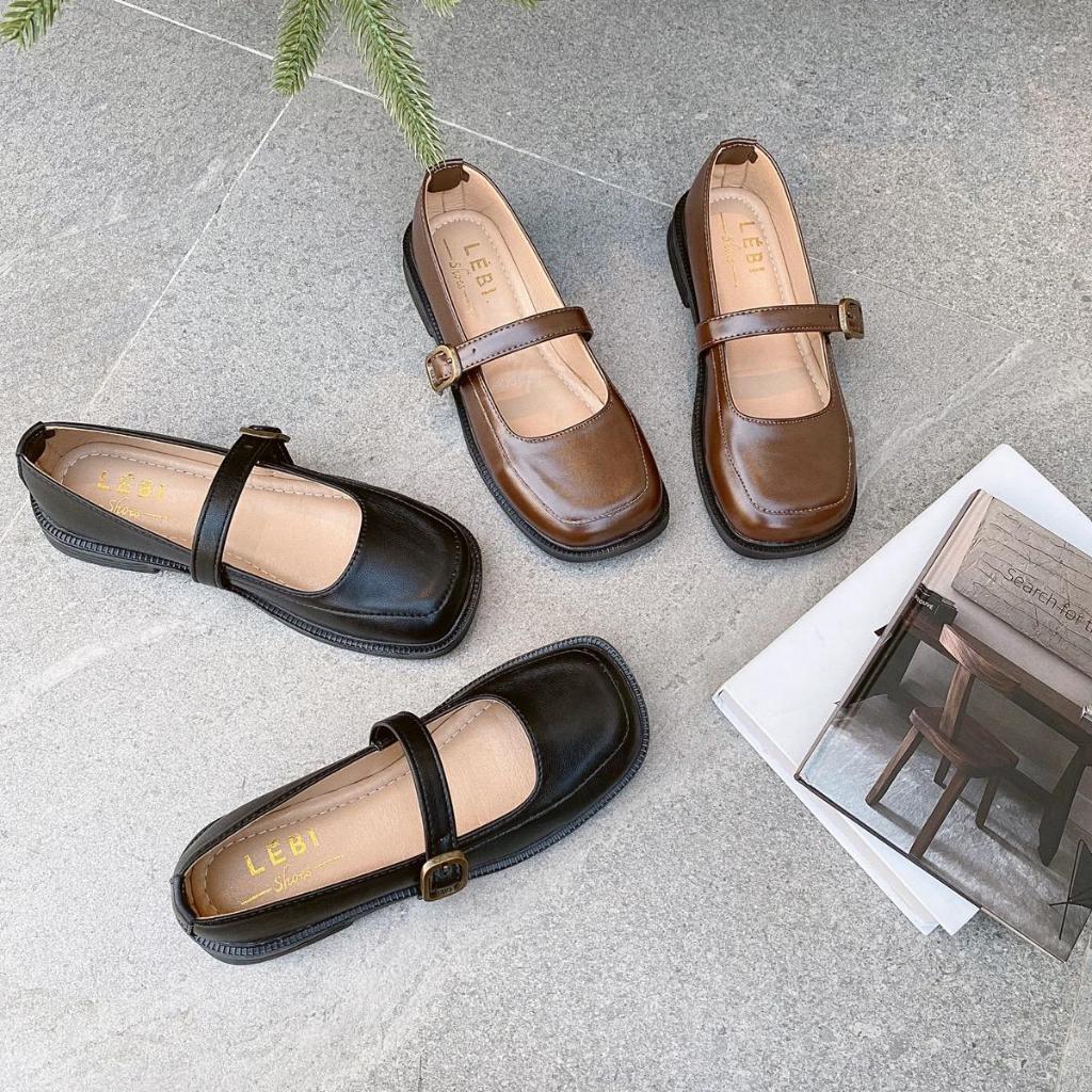 [HÀNG SẴN] Giày búp bê mũi vuông khuy đồng (form rộng) | Shopee Việt Nam