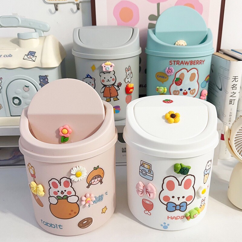 （Tặng:Ảnh dán đẹp）Thùng Rác Mini Cute Nắp Lật - Sọt Rác Để Bàn decor ...