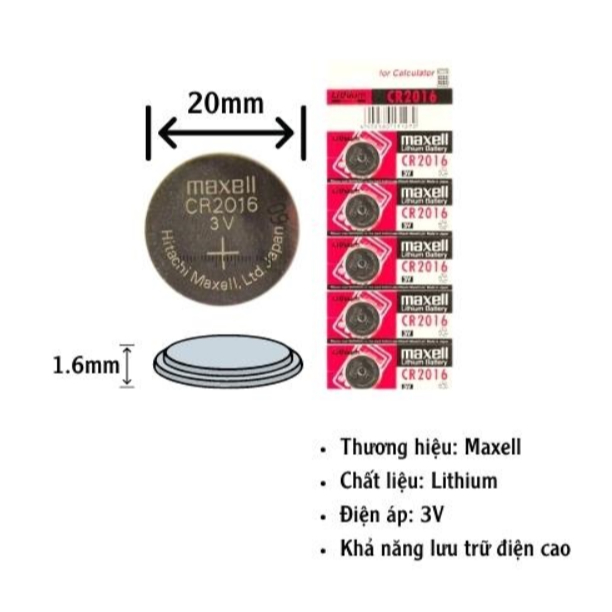 Pin Cmos CR2016 lithium 3V Maxell tốt, sử dụng cho các thiết bị điện ...