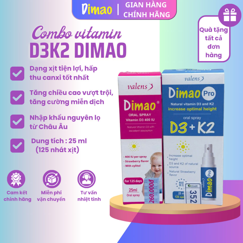 Combo D3 K2 Dimao Pro Oral Spray Dạng Xịt, Hỗ Trợ Hấp Thu Canxi Tối Đa ...