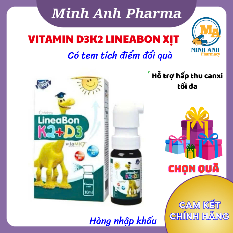 Lineabon Dạng Xịt Màu Xanh Bổ Sung Vitamin D3, K2 Giúp Hấp Thụ Canxi, Giảm Nguy Cơ Loãng Xương ...