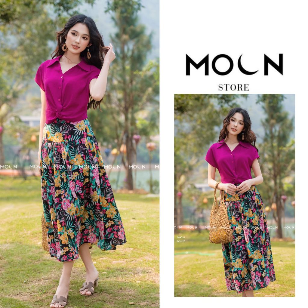 Áo sơ mi ngắn tay nữ công sở du lịch, áo chất đũi họa tiết cổ đức dáng ngắn MA331 Moon | Shopee ...