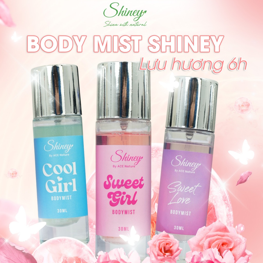 Xịt thơm Body mist nữ Shiney 30ml hương nước hoa ngọt ngào dưỡng ẩm lưu ...