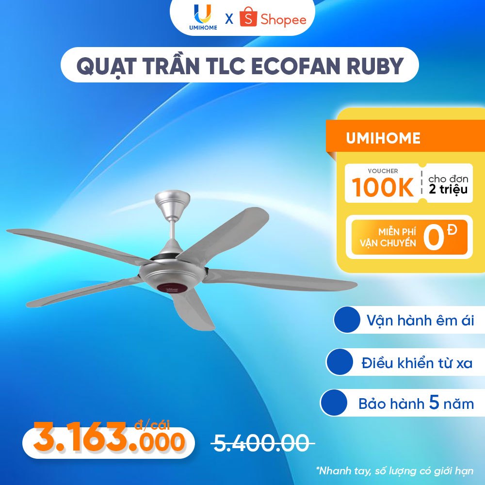 Quạt Trần 5 Cánh Ecofan Ruby TLC Hàng Chính Hãng - 3 Cấp Độ, Làm Mát ...