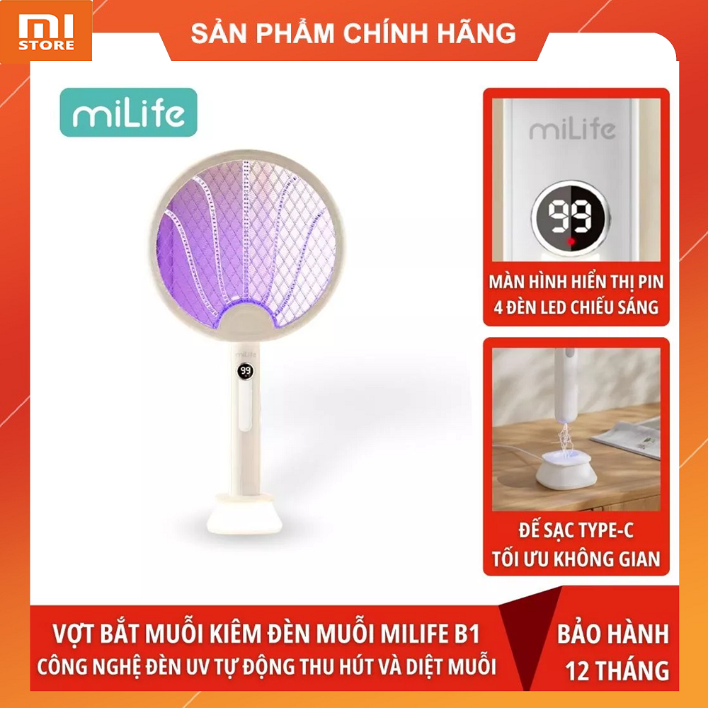 Vợt bắt muỗi tự động miLife B1 gấp gọn thông minh có 3 lớp lưới an toàn ...
