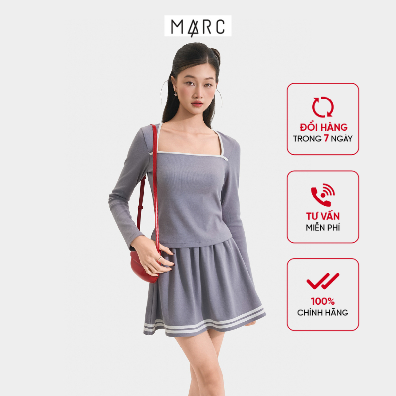 MARC FASHION Áo Thun Gân Tay Dài Form Ôm Cổ Vuông Phối Viền ...