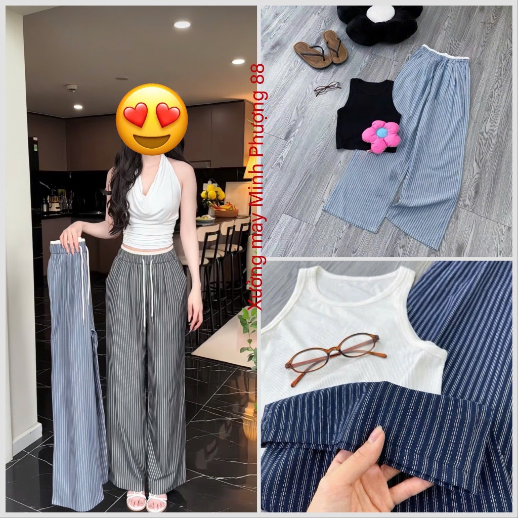 M348-QUẦN SUÔNG KẺ SỌC VẢI JEAN GIẤY CẠP CHUN DÀI 102CM | Shopee Việt Nam