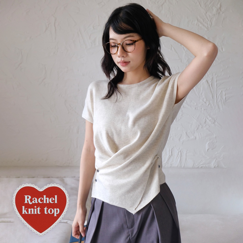 BLEUBIRD Áo len dệt kim ngắn tay vạt chéo cài khuy Rachel Knit Top | Shopee Việt Nam