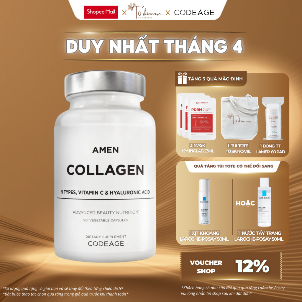 VIÊN UỐNG BỔ SUNG KẾT HỢP COLLAGEN + VITAMIN C + HYALURONIC ACID CODEAGE AMEN COLLAGEN + 90 VIÊN ...