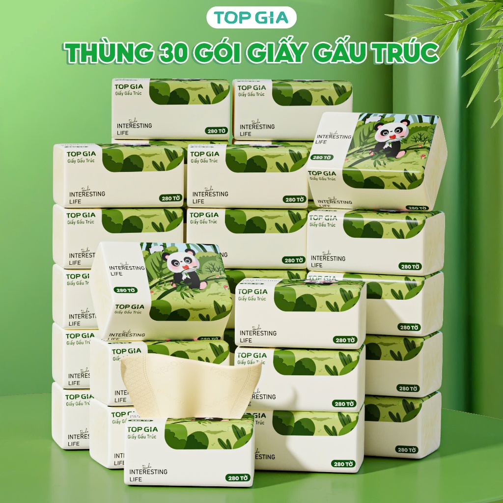 (PHIÊN BẢN MỚI) Giấy ăn gấu trúc Topgia thùng 30 gói 4 lớp cao cấp, mềm ...
