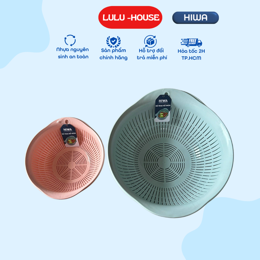 Bộ thau rổ nhựa cao cấp Hiwa chính hãng, rổ to kèm thau đựng rửa rau ...