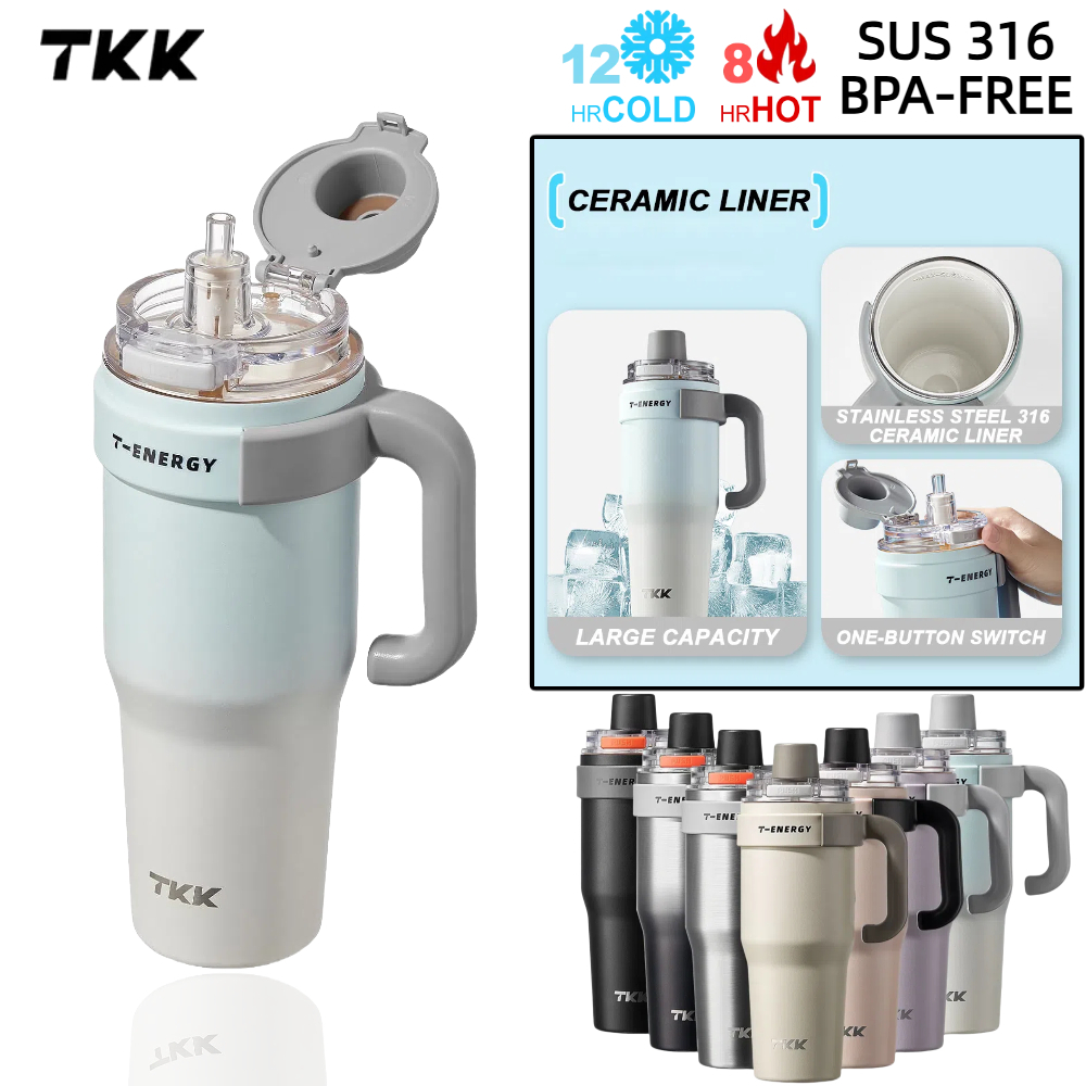 TKK Bình Giữ Nhiệt tráng sứ 1000ml Có Ống Hút Cốc Giữ Nhiệt lót gốm văn phòng thời trang ...