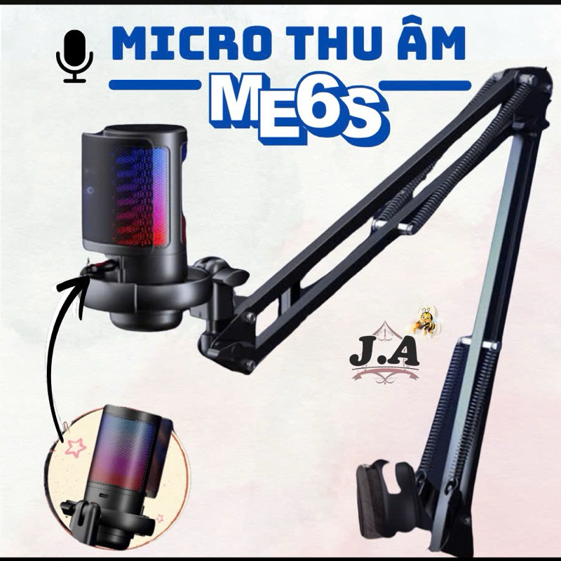 Micro Thu Âm Để Bàn ME6S Kèm Giá Đỡ Kẹp Bàn, Mic Lọc Tạp Âm, Micro Thu ...