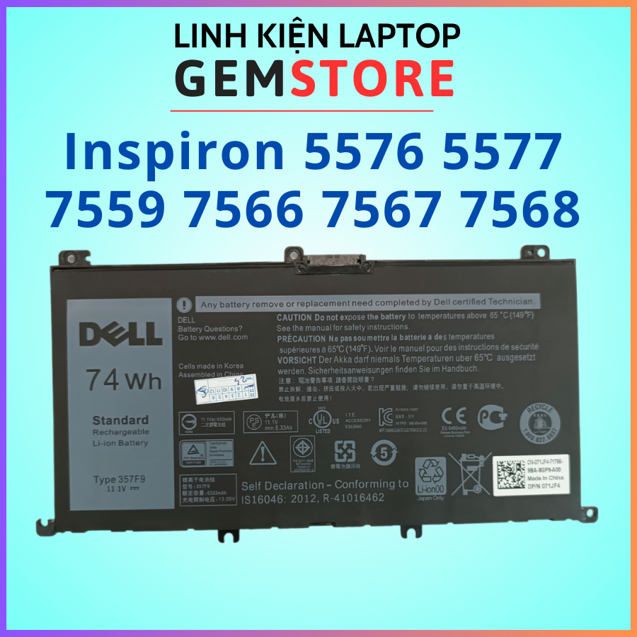 Pin Laptop Dell Inspiron 5576 5577 7559 7566 7567 7568 - 357F9 74Wh ...