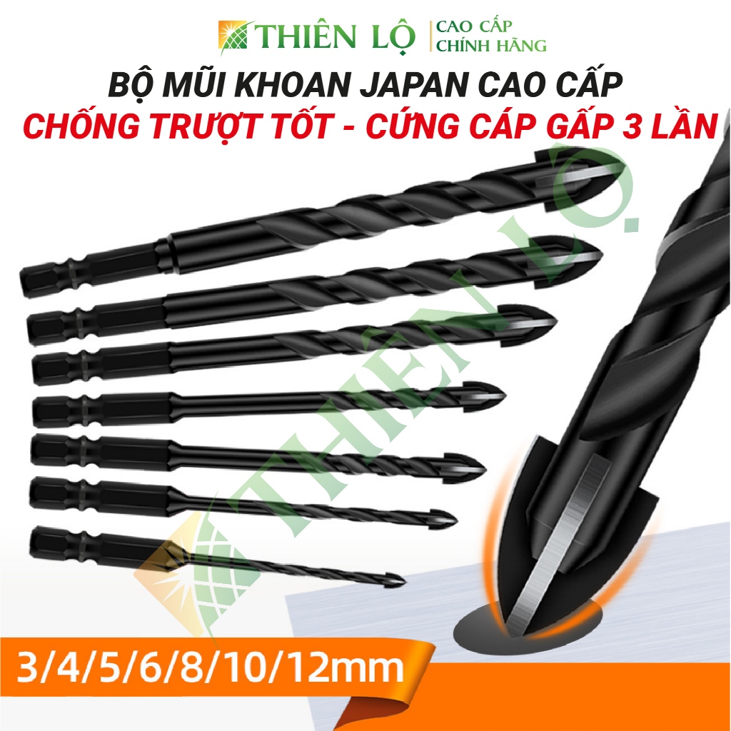 Bộ 7 Mũi Khoan Đa Năng Kapusi Nhật Chân Lục Giác 4 Cạnh của Thiên Lộ Khoan Sắt Gạch Men Kính Gốm ...