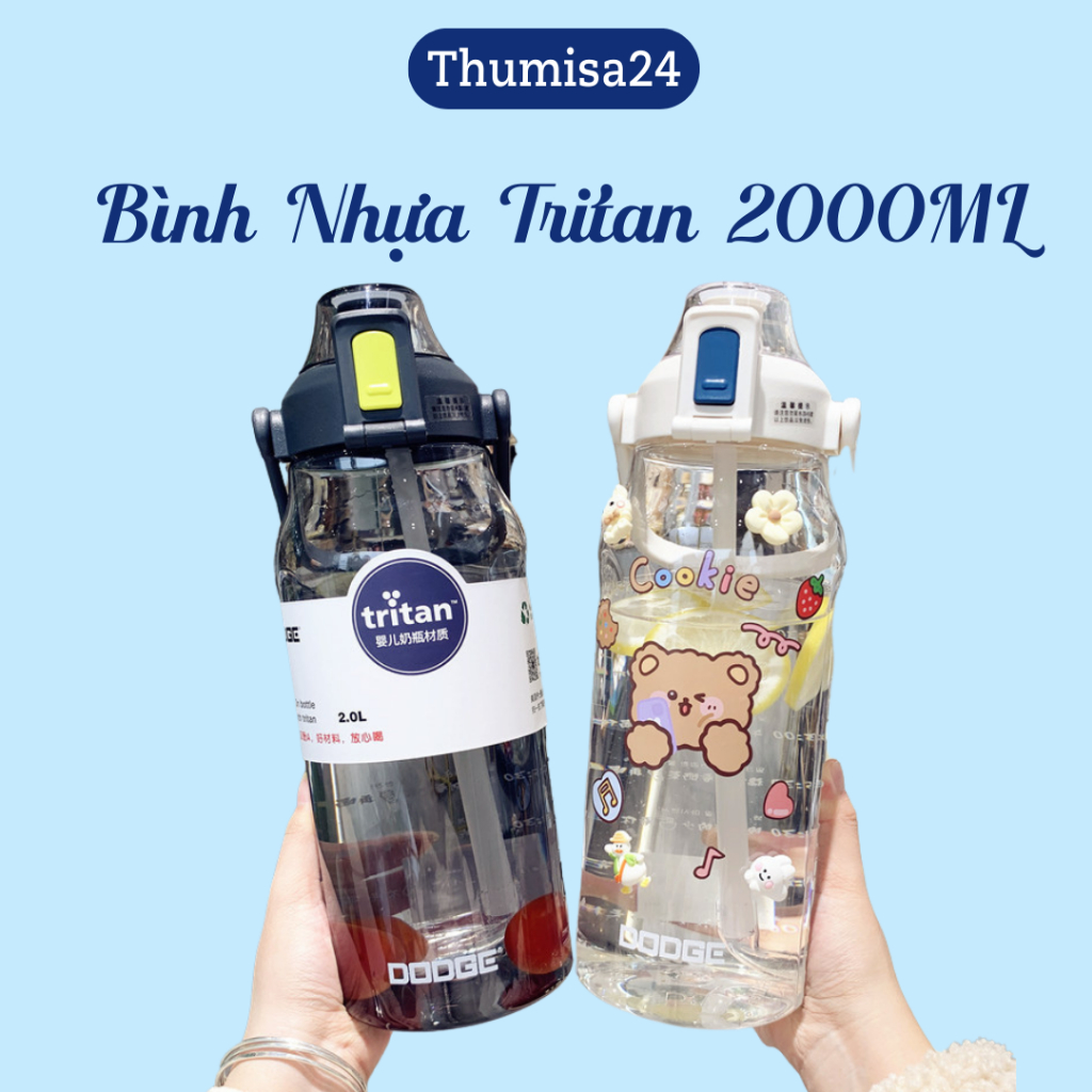 Bình nước nhựa Tritan thể thao 2000ML, bình đựng nước chất liệu nhựa cao cấp chịu nhiệt tốt ...