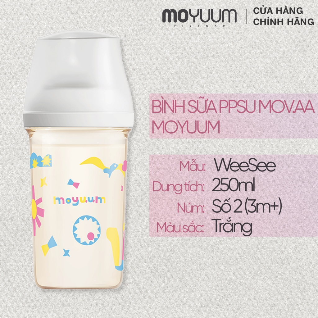 Bình sữa Moyuum PPSU Mov.aa - 250ml - Bản họa tiết - Màu trắng | Shopee Việt Nam