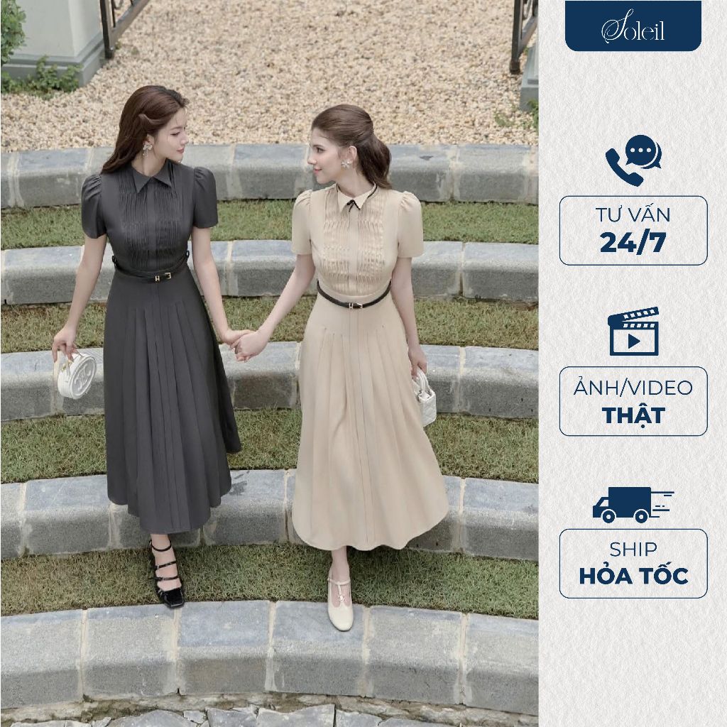 Váy Đầm Nữ Dáng Dài Xòe Xếp Ly Thanh Lịch Công Sở SOLEIL - Tochie Dress ...