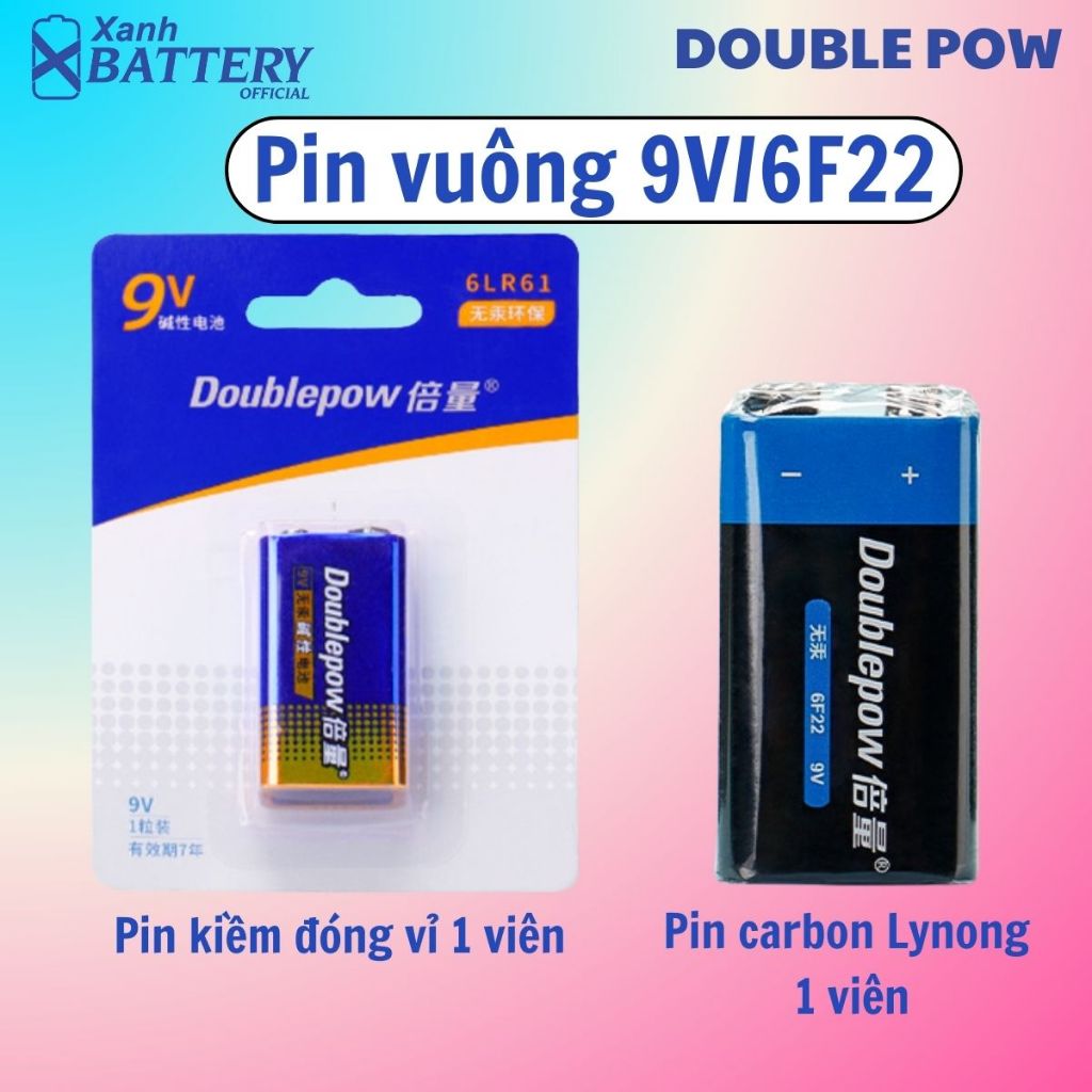 Pin vuông 9V 6LR61 Chính Hãng Cao Cấp Doublepow Dung Lượng Cao sử dụng ...