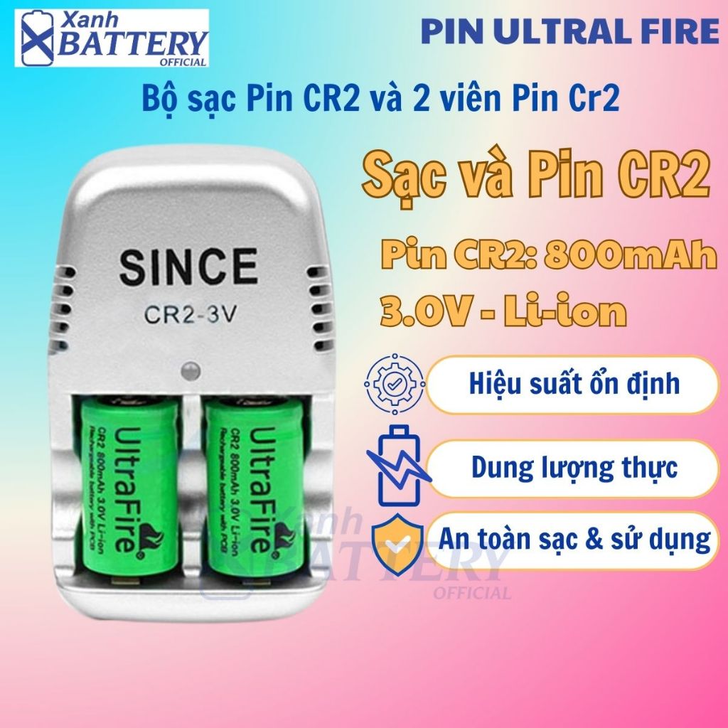 Bộ sạc Pin Since Cr2 3V và 2 viên Pin Cr2 800mAh 3V Ultra fire Sạc và sử dụng an toàn cho thiết ...