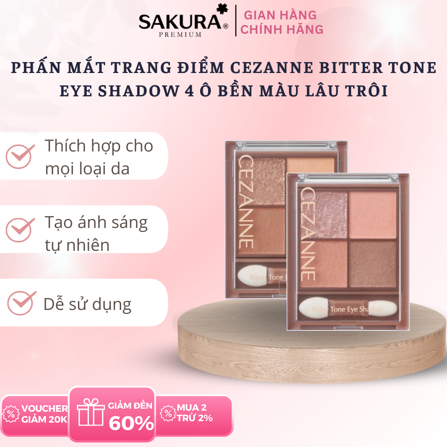 Phấn mắt trang điểm Cezanne Bitter Tone Eye Shadow 4 ô bền màu, lâu ...