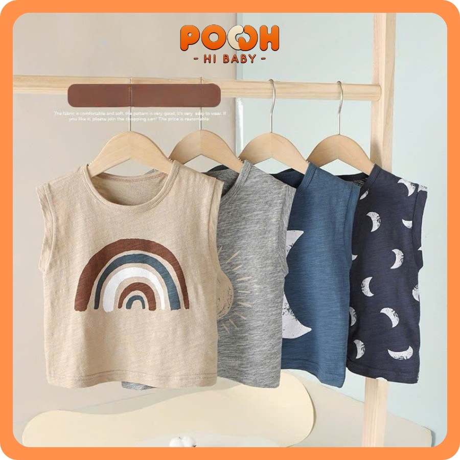 (8-27kg) Áo 100% Cotton Sát Nách Cổ Viền 4 Màu | Hình In Ngộ Nghĩnh, Co Giãn 4c, Thấm Hút Tốt ...