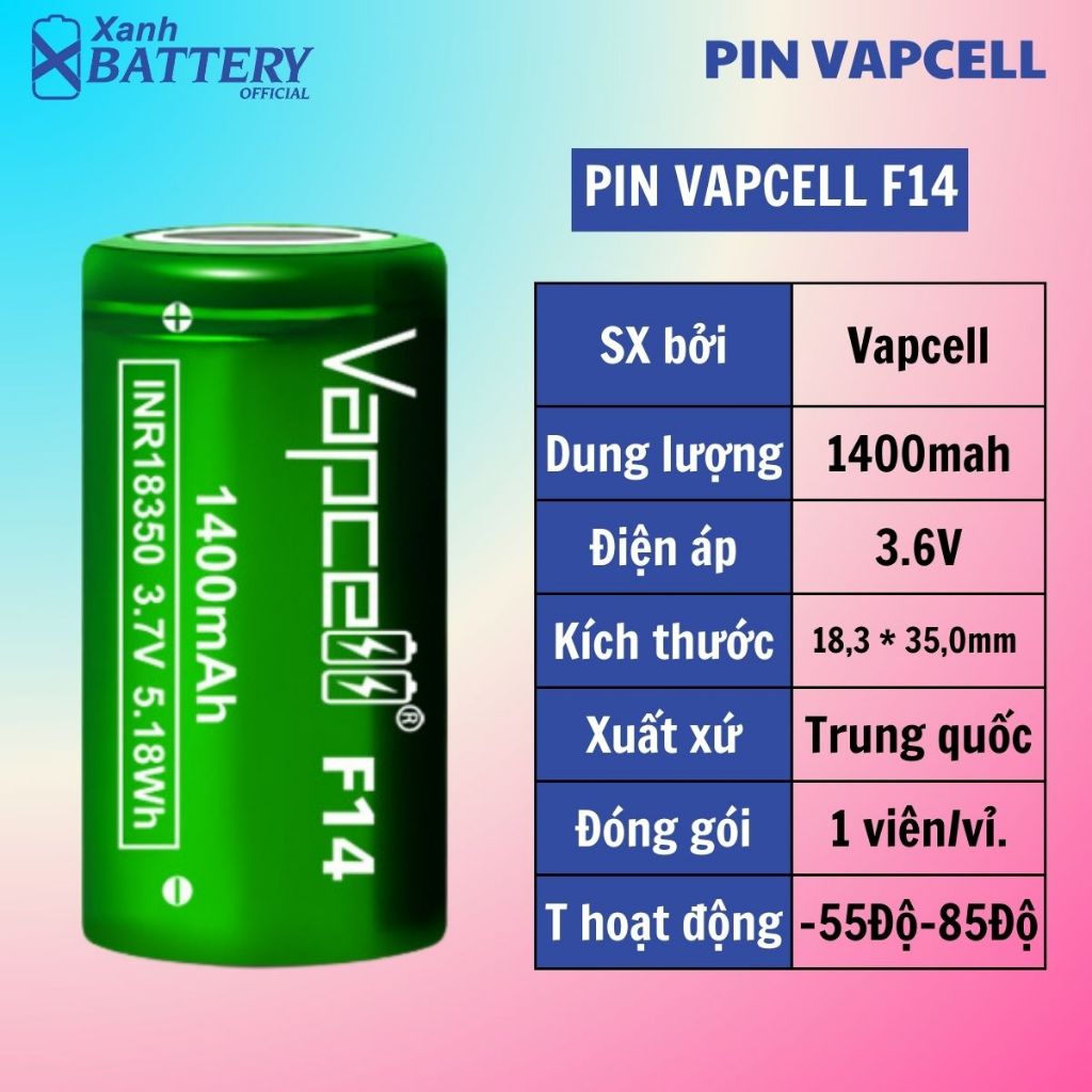 Pin sạc Vapcell F14 18350 1400mah 3A lithium 3.7v dung lượng thực hàng ...