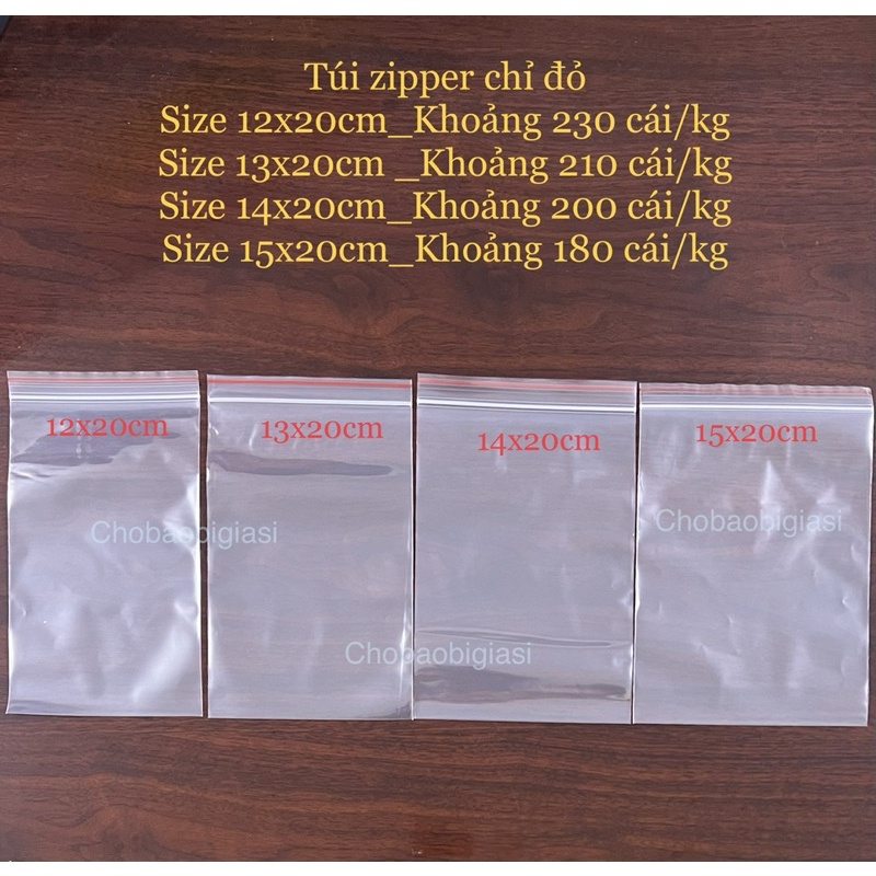 {1kg/size} Túi zipper chỉ đỏ loại tốt, dày dặn, chắc chắn (12x20 ...