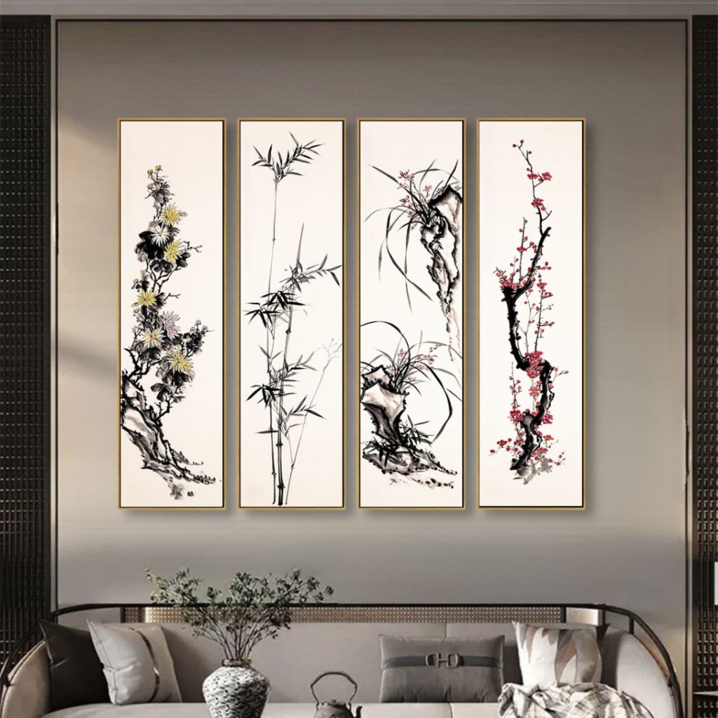 Set 4 Tranh Canvas Dọc Tứ Quý Xuân Hạ Thu Đông Treo Tường HH46 - Tranh Treo Decor Phòng Khách ...