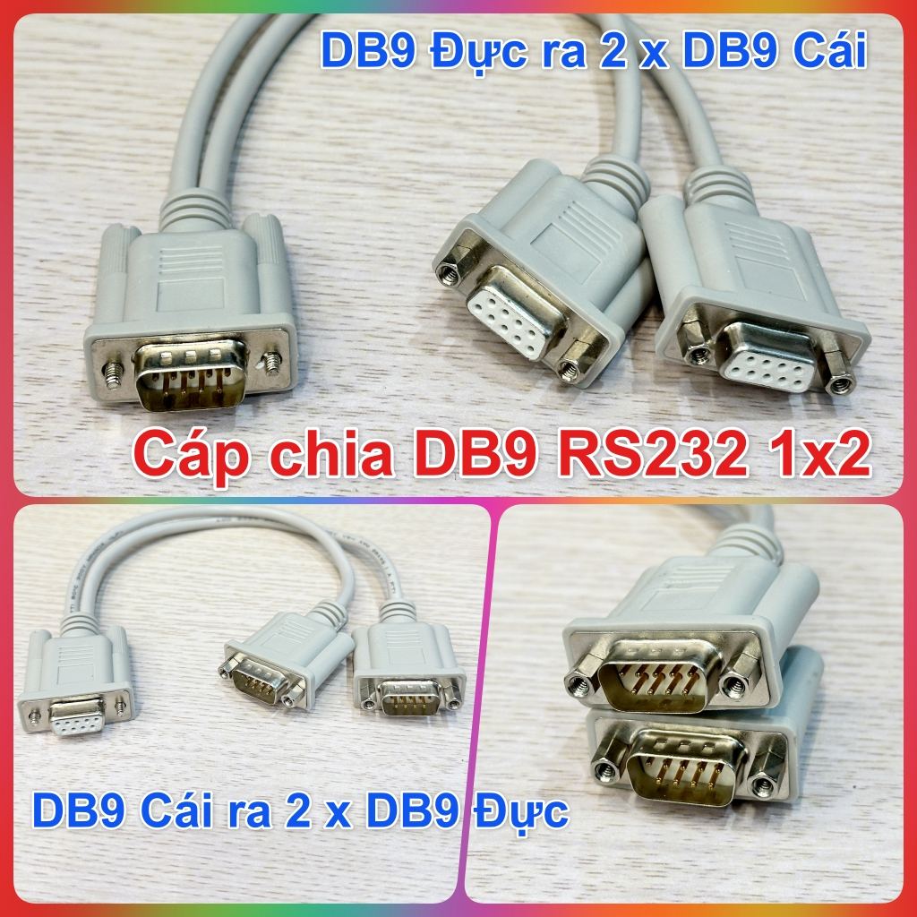Dây cáp chia COM RS232 DB9 Male to 2 DB9 Female, DB9 Female to 2 DB9 ...