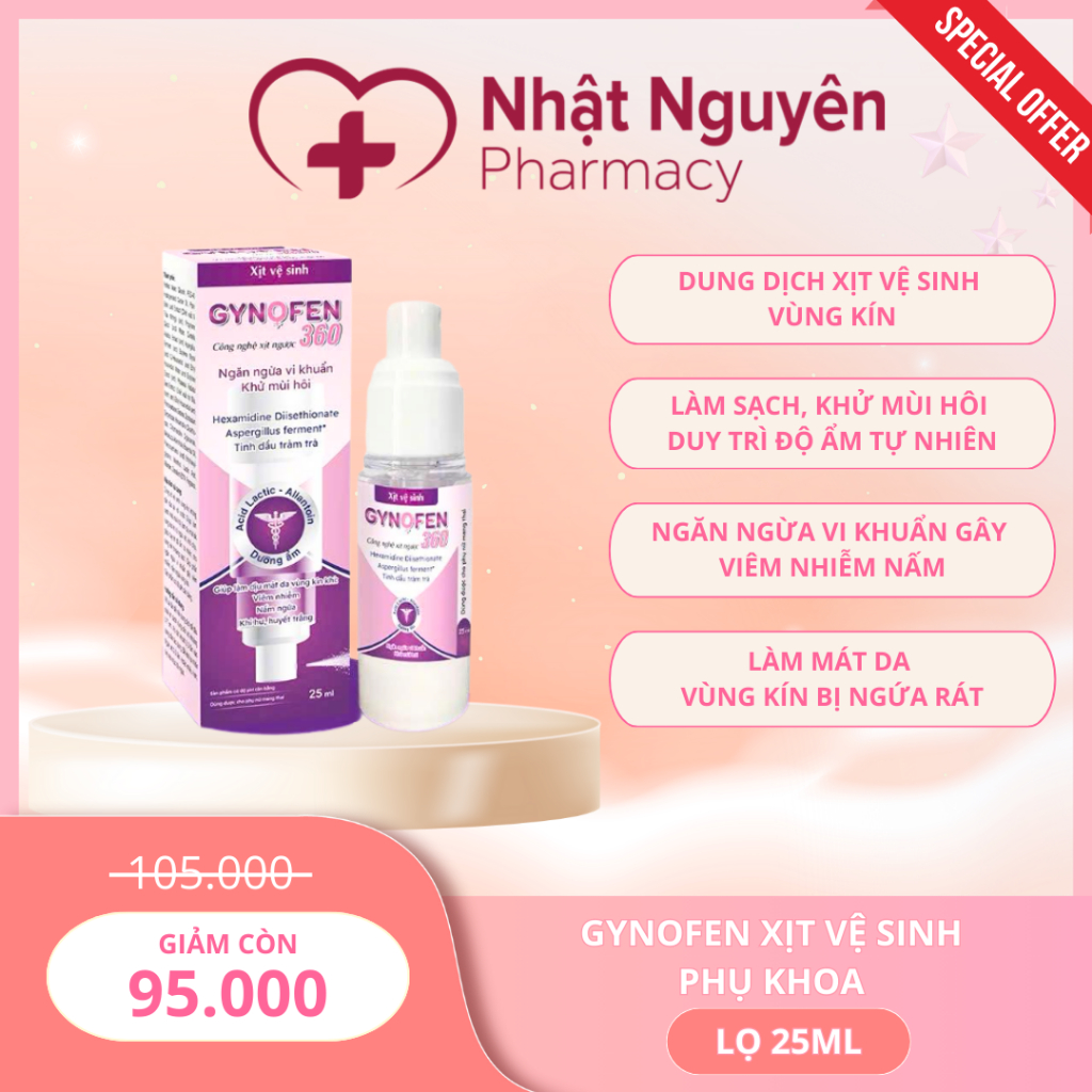 Xịt phụ khoa Gynofen giúp làm sạch, khử mùi hôi, ngăn ngừa vi khuẩn gây ...