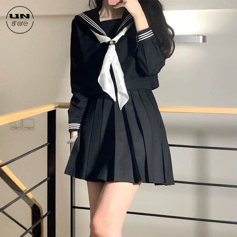 Set áo váy thuỷ thủ cosplay tay dài tay kèm nơ/ Seifuku JK phong cách ...
