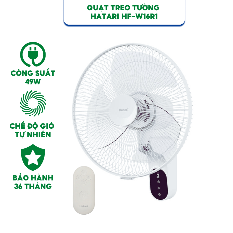 Quạt Thái Lan treo tường Hatari W16R1 - Công suất 49W - Điều khiển từ ...