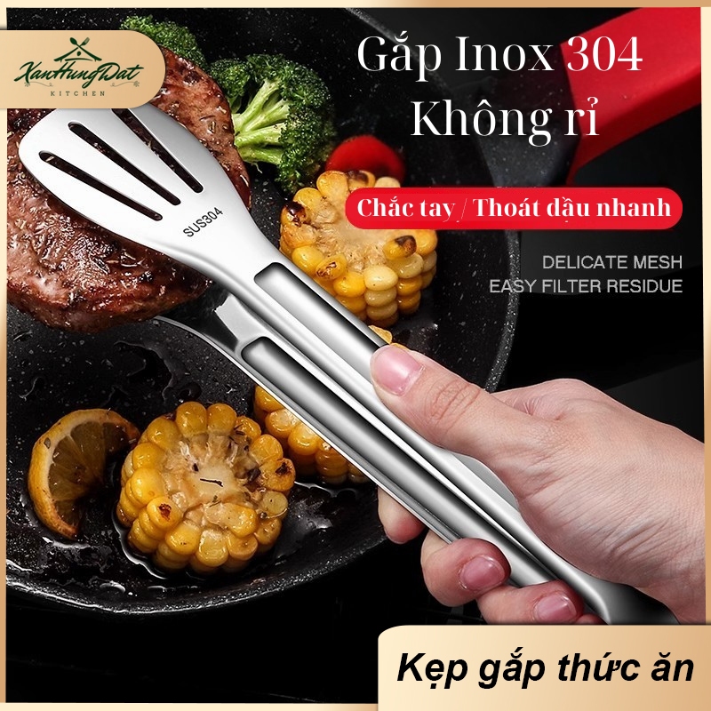 Kẹp bản to gắp thức ăn, gắp thịt nướng, gắp nước đá bằng thép không gỉ inox 304 cao cấp CJ-008 ...