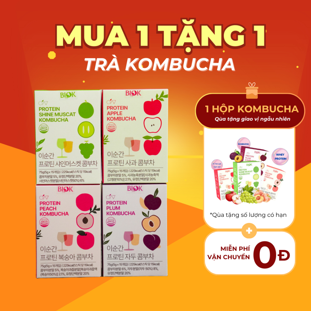 [MUA 1 HỘP TẶNG 1 HỘP] Trà Kombucha Protein Biok Nhập Khẩu Hàn Quốc Vị Trái Cây Hộp 75g* 15 Gói ...