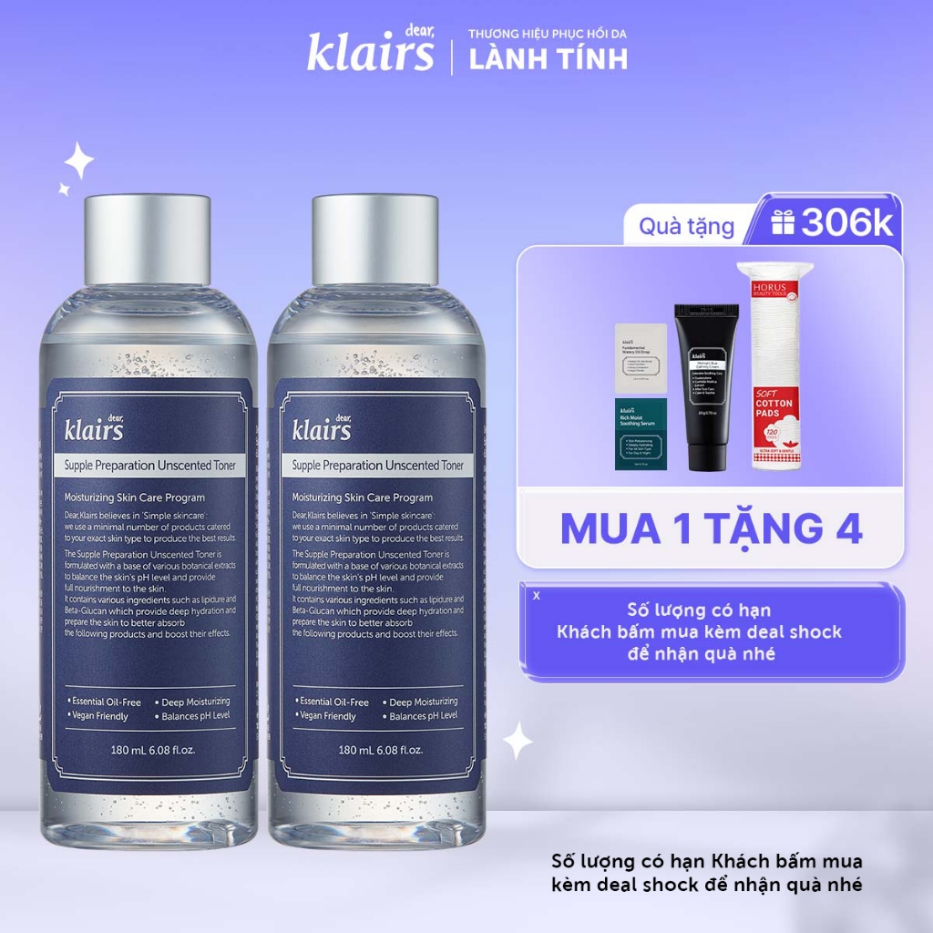 [CP x Dear,Klairs]Combo 2 Nước hoa hồng Dear, Klairs Supple Preparation ...