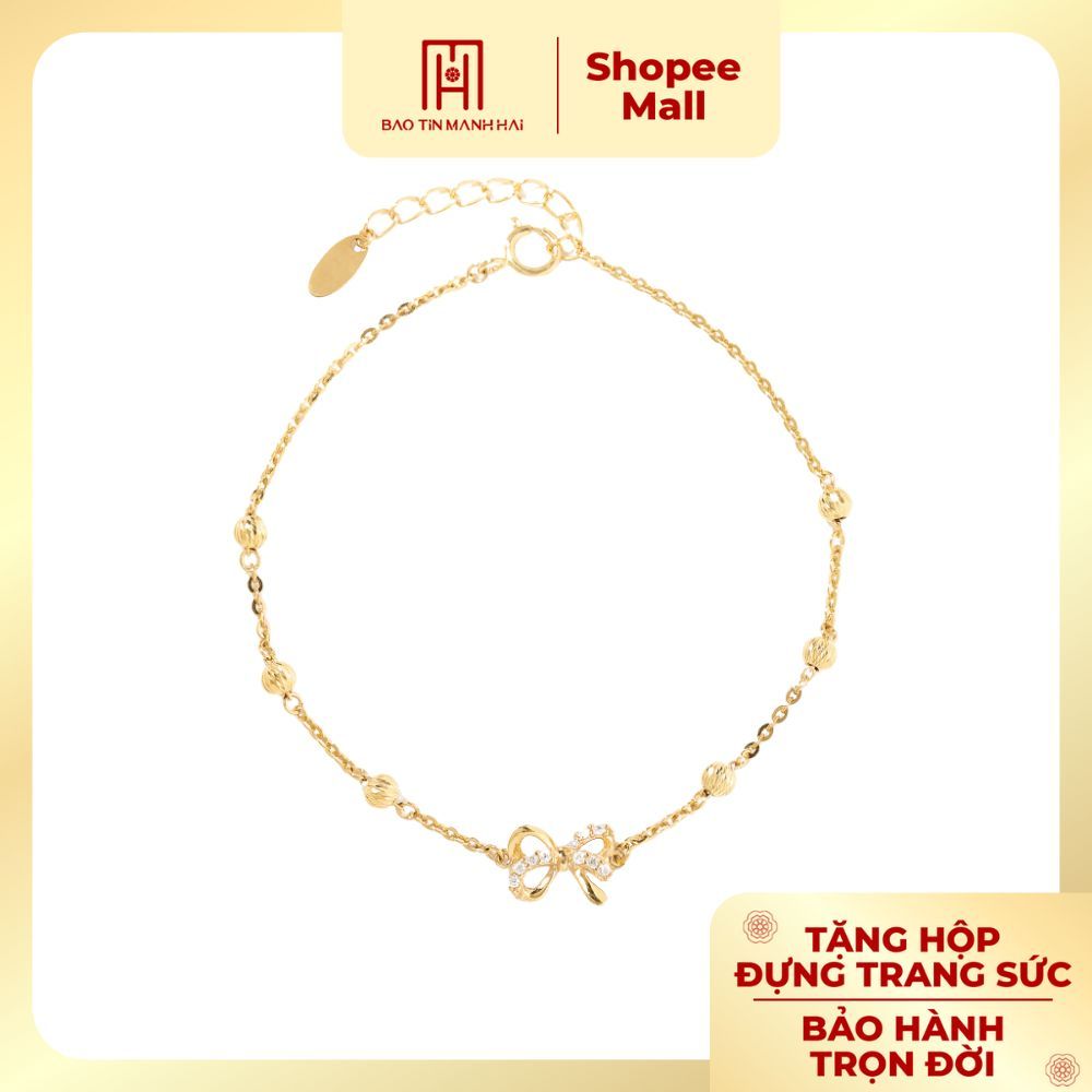 Lắc tay vàng 10K mặt nơ đính đá ngọt ngào dễ thương Bảo Tín Mạnh Hải ...