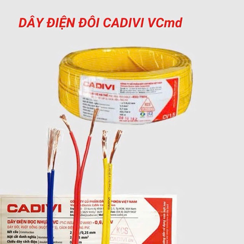 [Cuộn 100m] Dây điện Cadivi đôi mềm 1 lớp vỏ các size Vcmd 2x0.5 2x0.75 ...