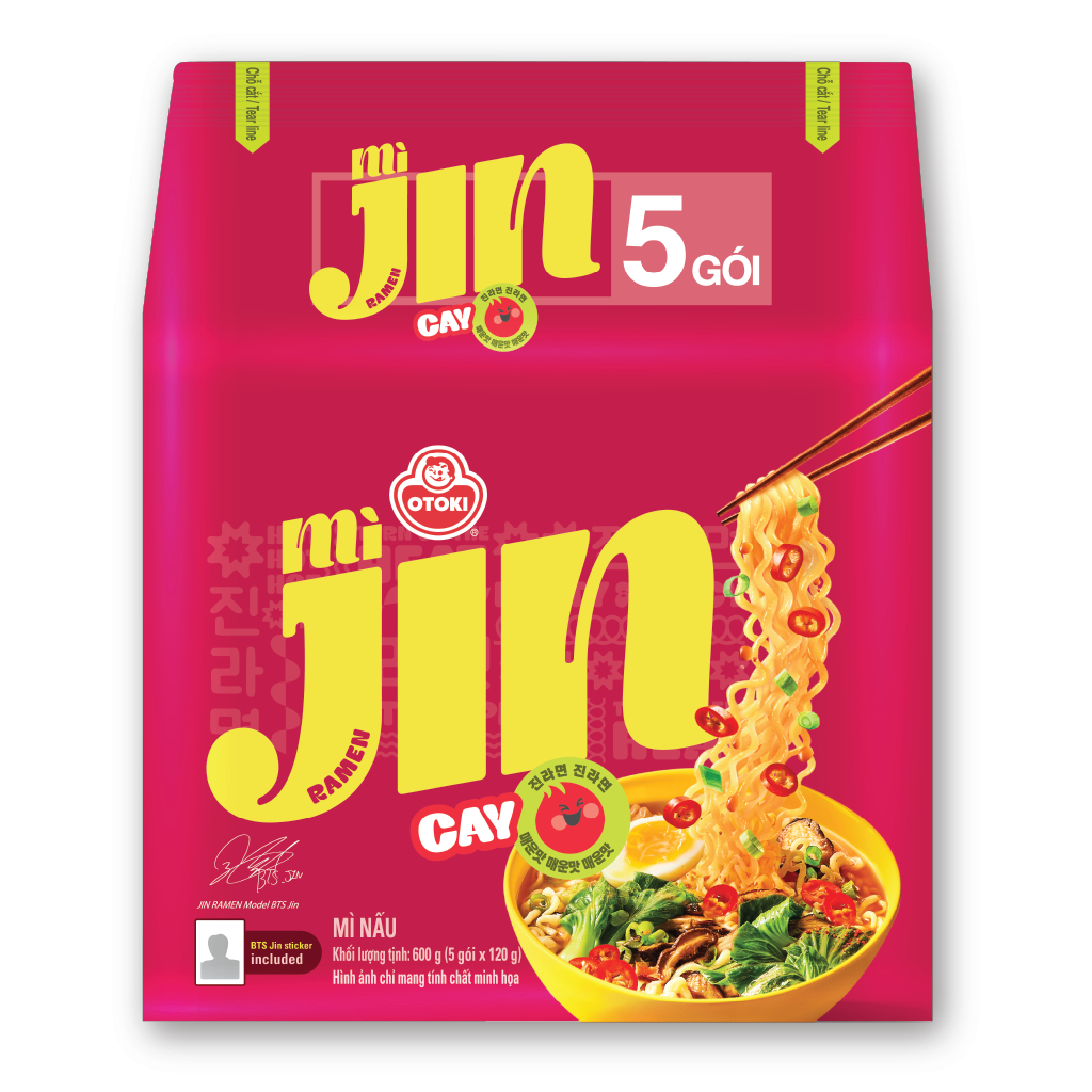 Lốc 5 gói mì Jin Cay Otoki hương vị chuẩn Hàn, vị cay bùng nổ (120gx5) | Shopee Việt Nam