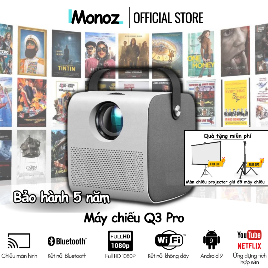 ⭐MONOZ⭐ Máy chiếu mini Q3 PRO đa kết nối điện thoại di động Wifi ...