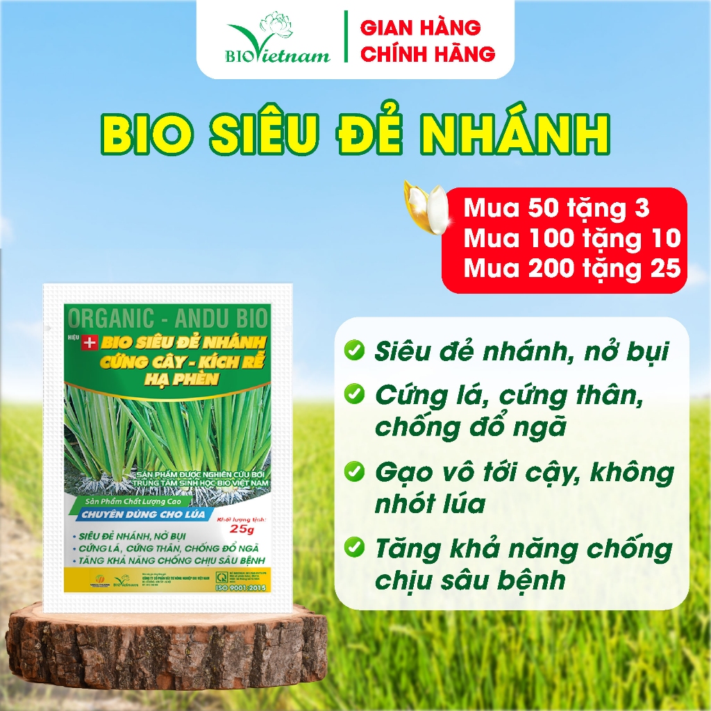 Phân Bón Lá Hữu Cơ Cho Lúa BIO SIÊU ĐẺ NHÁNH 25g - Phân Bón Lúa Giúp Cứng Cây Kích Rễ Hạ Phèn ...