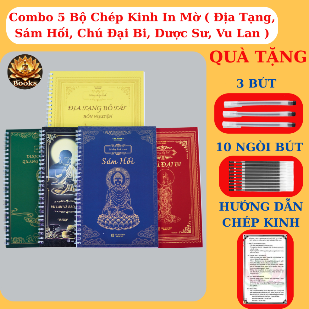Combo 5 Sô Chép Kinh In Mờ Kinh Địa Tạng, Kinh Chú Đại Bi, Kinh Sám Hối ...