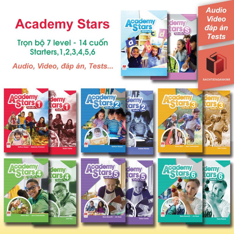 Sách Academy Stars - Level Starters 1,2,3,4,5,6 - bản in tặng audio ...