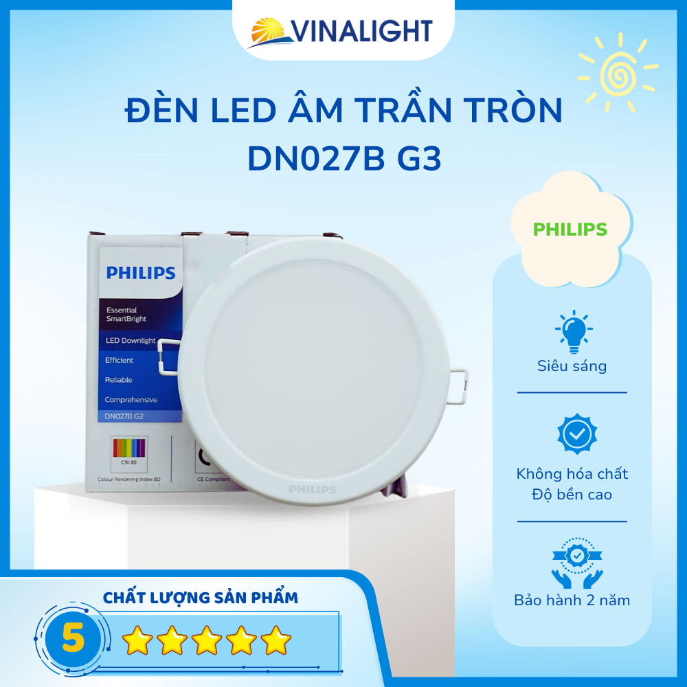 Đèn LED âm trần downlight tròn Philips DN027B G3 công suất 6W, 9W, 12W, 15W, 19W kiểu dáng đa ...
