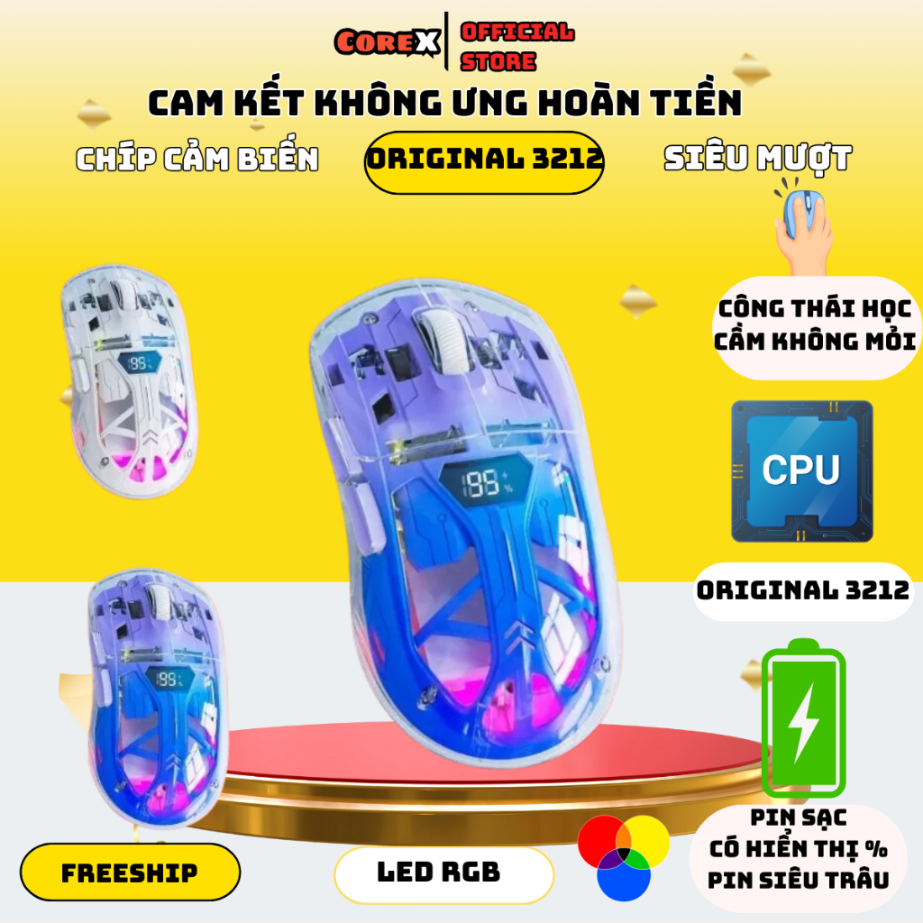 Chuột Không Dây Bluetooth FreeWolf A2 LED RGB 2 Mode Chip Original 3212 ...