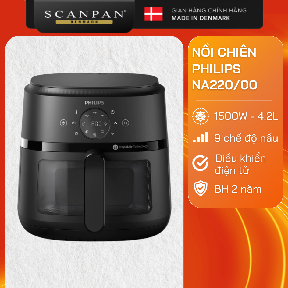 Nồi Chiên Không Dầu Điện Tử Philips NA220/00 4.2 lít |1500W| Cửa Sổ ...