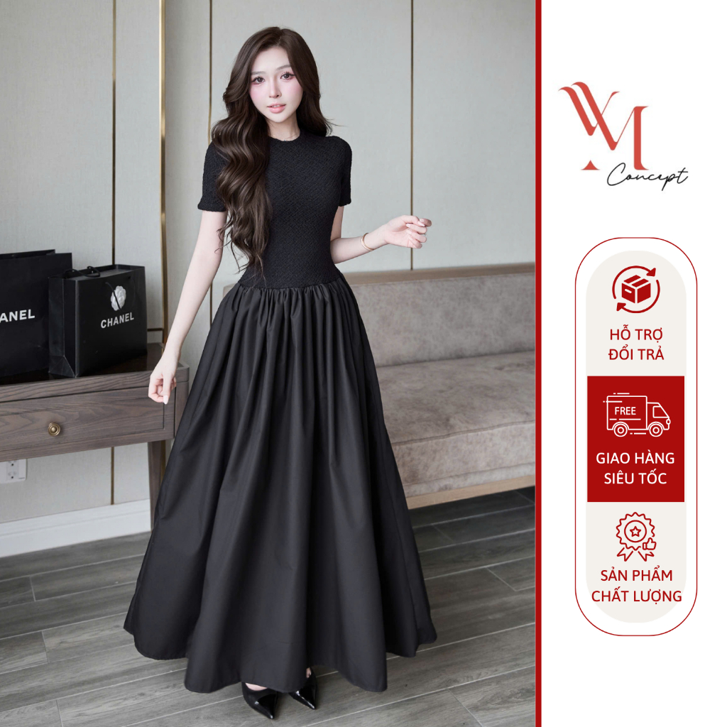 YM Concept Đầm Cổ Tròn Phối Ren Tay Ngắn Dáng Xoè Thanh Lịch - 2 Màu Trắng/Đen - Đủ Size S/M/L ...