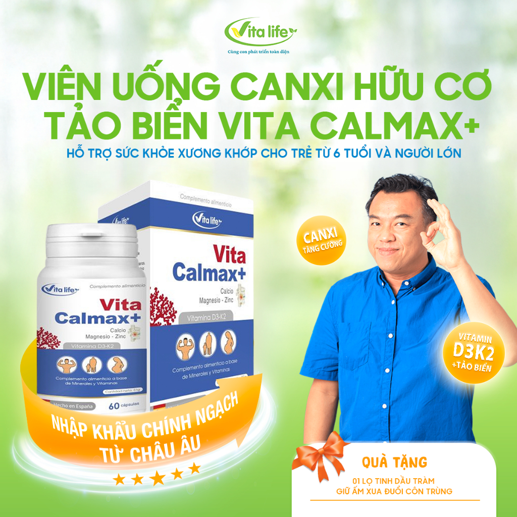 Viên uống bổ sung canxi hữu cơ tảo biển Vita Calmax+ Vita Life hỗ trợ hấp thu canxi giúp xương ...