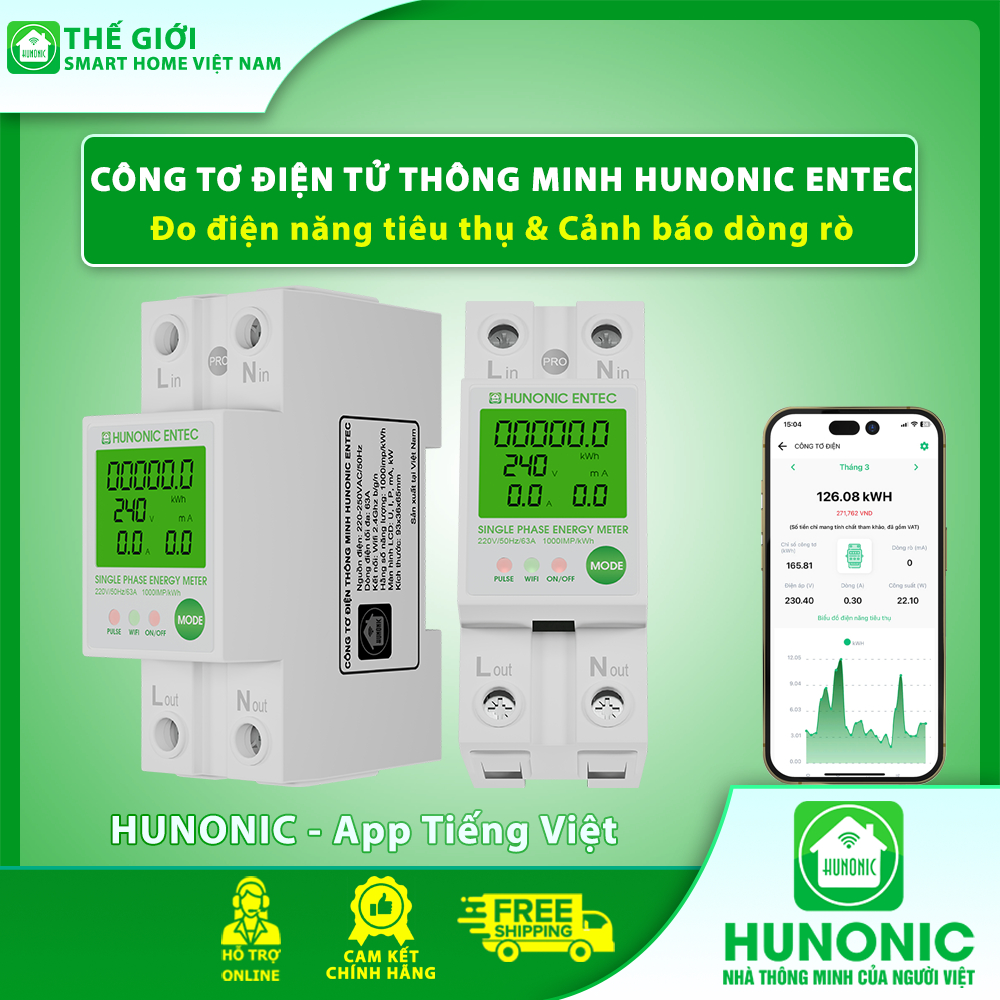 Công Tơ Điện Tử Thông Minh Wifi HUNONIC ENTEC PRO - Tính Tiền Điện Tiêu ...